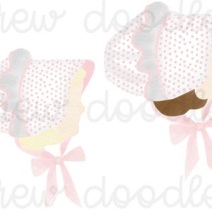 Watercolor Baby Girl Bonnet Profiles Digital Clip Art Set- Instant ...