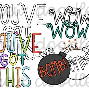 Positive Messages Doodles Digital Clip Art Set Color and - Etsy