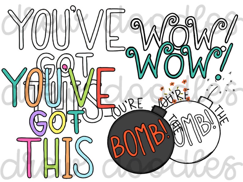 Positive Messages Doodles Digital Clip Art Set Color and - Etsy