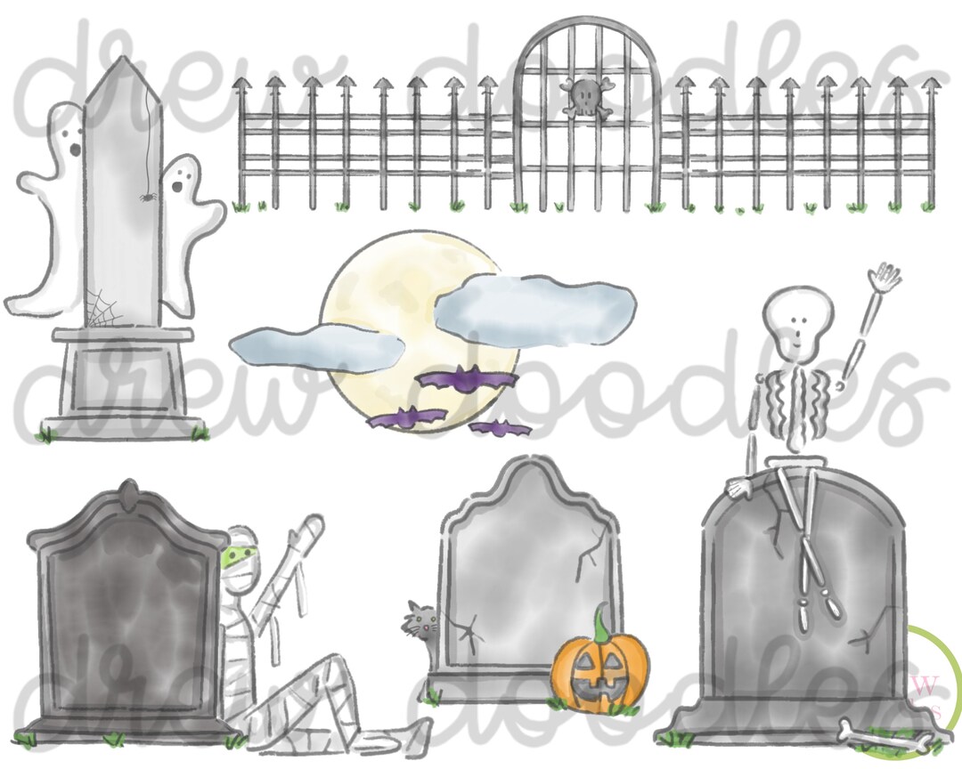 Watercolor Halloween Tombstones Digital Clip Art Set- Instant Download ...