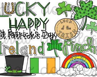 St. Patrick's Doodles Digital Clip Art Set Black Line | Etsy