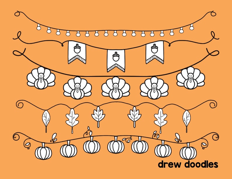 Fall Banners Digital Clip Art Set Black Line Version Instant | Etsy