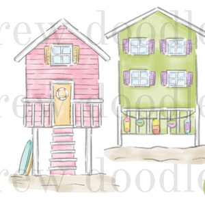 Watercolor Beach Houses Digital Clip Art Set- Instant Download - Etsy