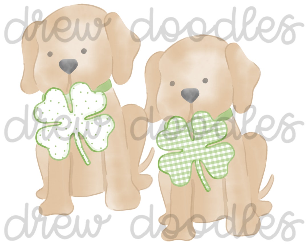 Watercolor St. Patrick's Day Shamrock Clover Dogs Digital Clip Art Set ...