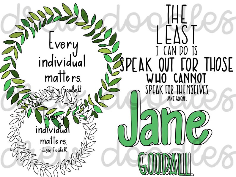 Jane Goodall Digital Clip Art Set Color and Black Line COMBO | Etsy