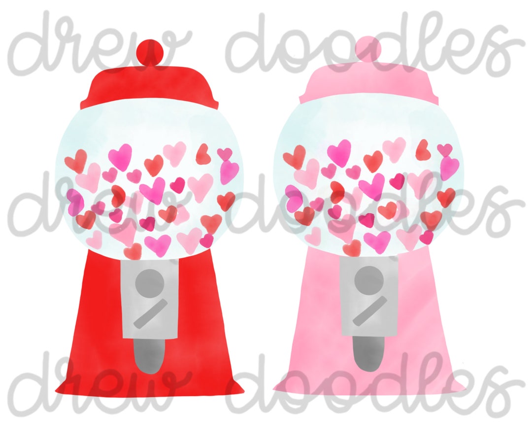 Watercolor Valentine's Day Gum Ball Machine Digital Clip Art Set ...