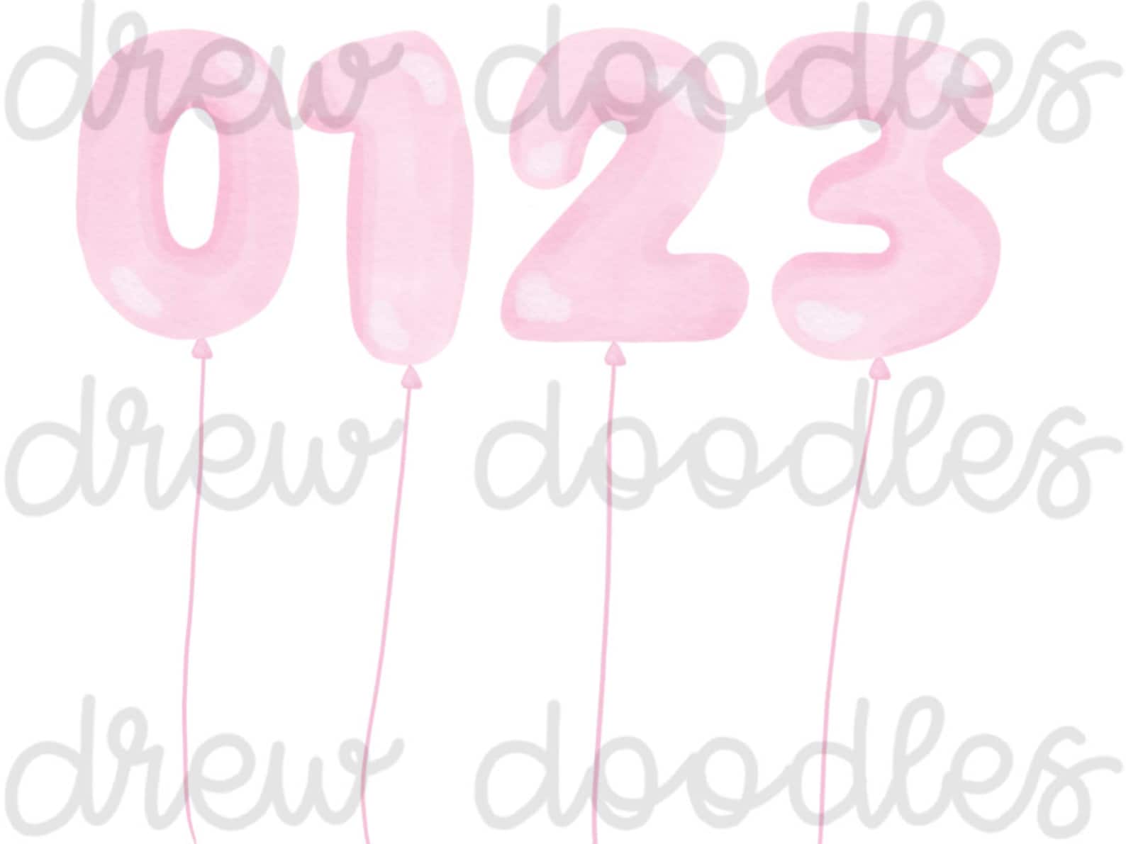 Watercolor Pink Number Balloons Digital Clip Art Set Instant | Etsy