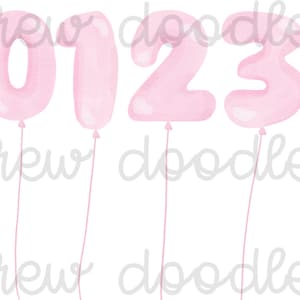 Watercolor Pink Number Balloons Digital Clip Art Set- Instant Download ...