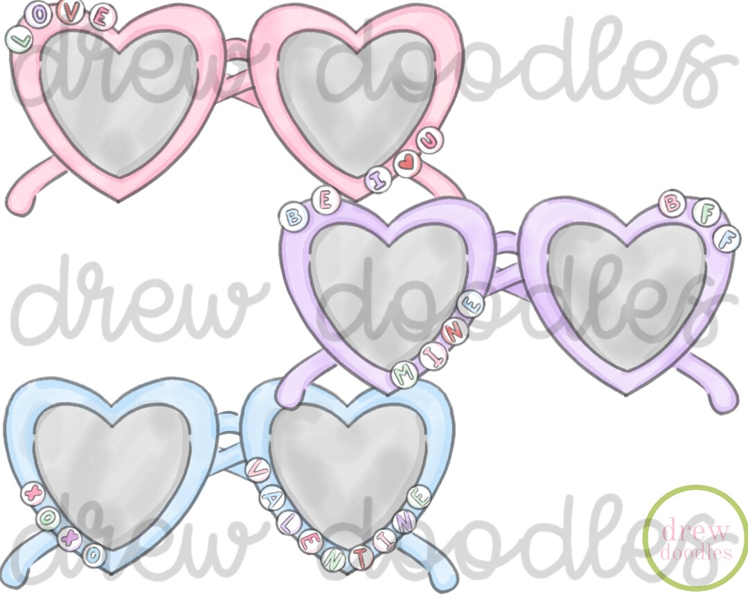 Watercolor Valentine's Day Heart Glasses Digital Clip Art Set- Instant ...