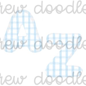 Watercolor Light Blue Gingham Alphabet Digital Clip Art Set- Instant ...