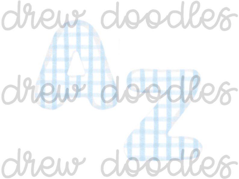 Watercolor Light Blue Gingham Alphabet Digital Clip Art Set | Etsy