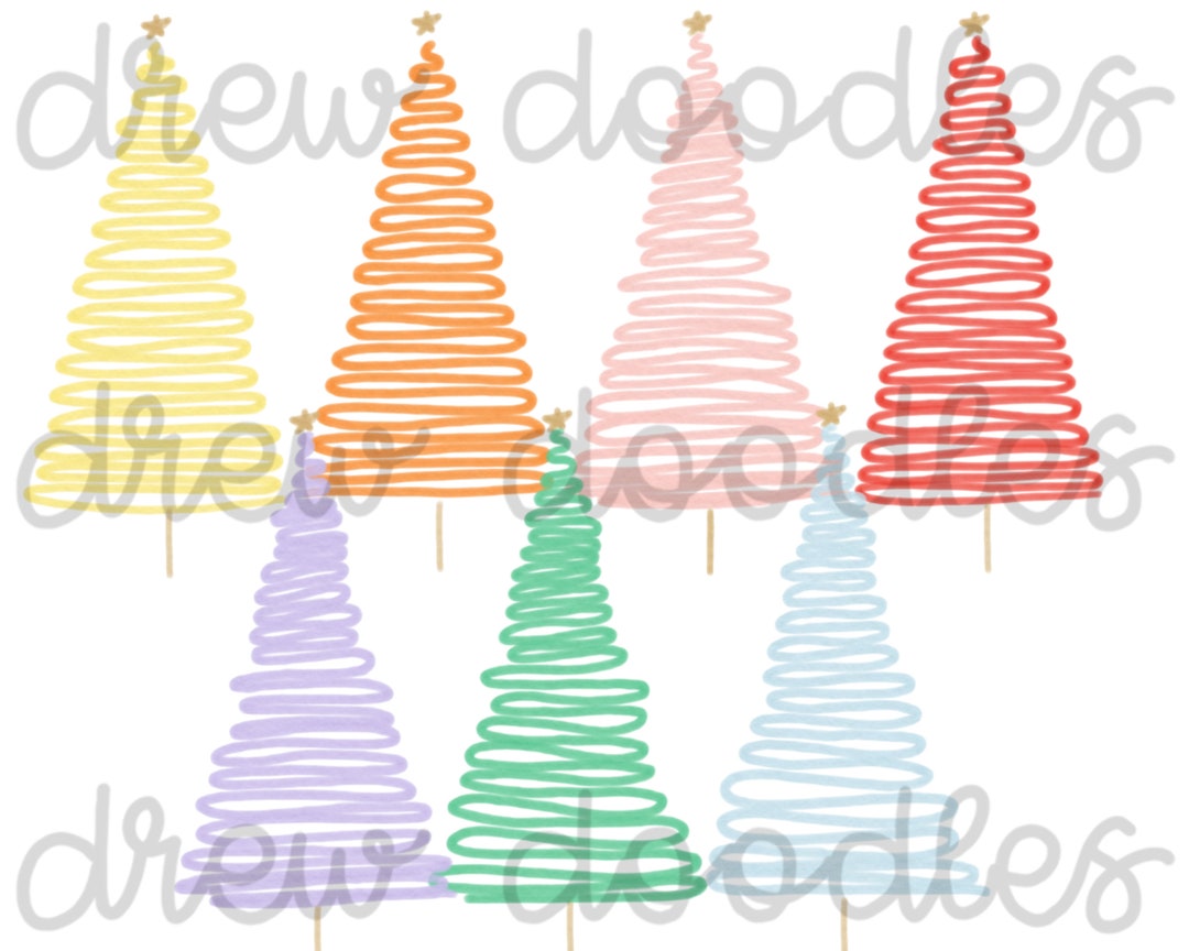 Watercolor Rainbow Christmas Trees- Digital Clip Art Set- Instant ...
