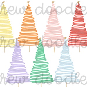 Watercolor Rainbow Christmas Trees- Digital Clip Art Set- Instant ...