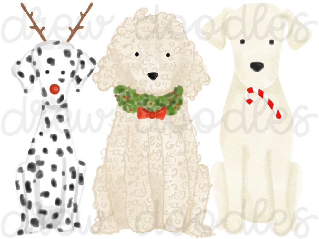 Watercolor Christmas Dogs Digital Clip Art Set Instant - Etsy