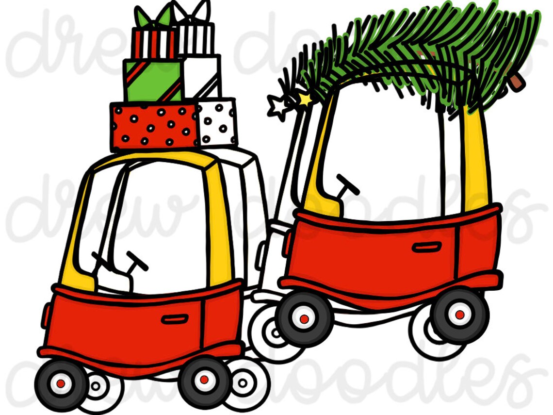 Christmas Coupe Digital Clip Art Set Color and Black Line | Etsy