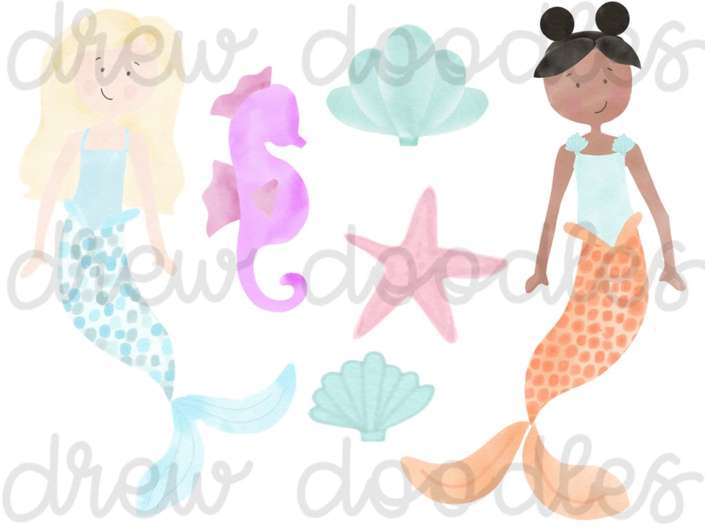 Watercolor Mermaids Digital Clip Art Set Instant Download - Etsy Canada