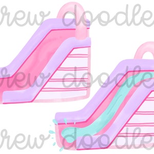 Watercolor Pink Water Slide, Inflatable Slide Digital Clip Art Set ...