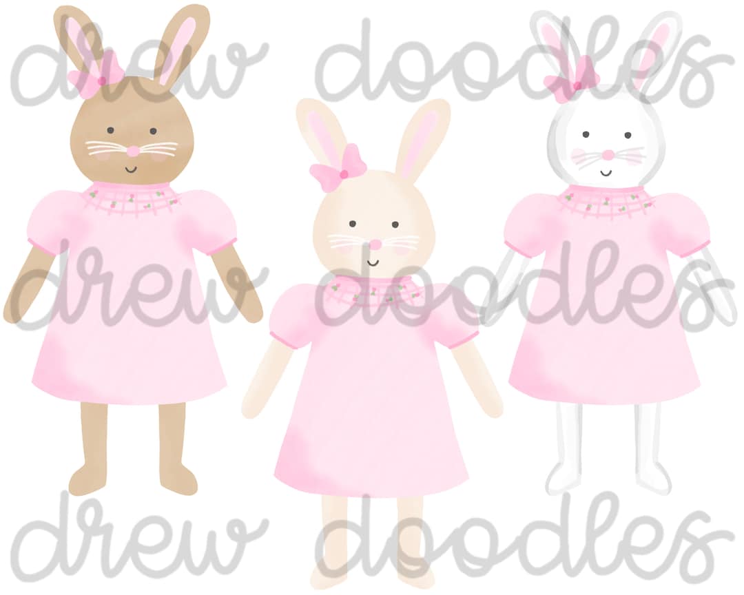 Watercolor Smocked Dress Easter Bunnies Rabbits Digital Clip Art Set ...