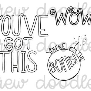 Positive Messages Doodles Digital Clip Art Set- Black Line Version ...