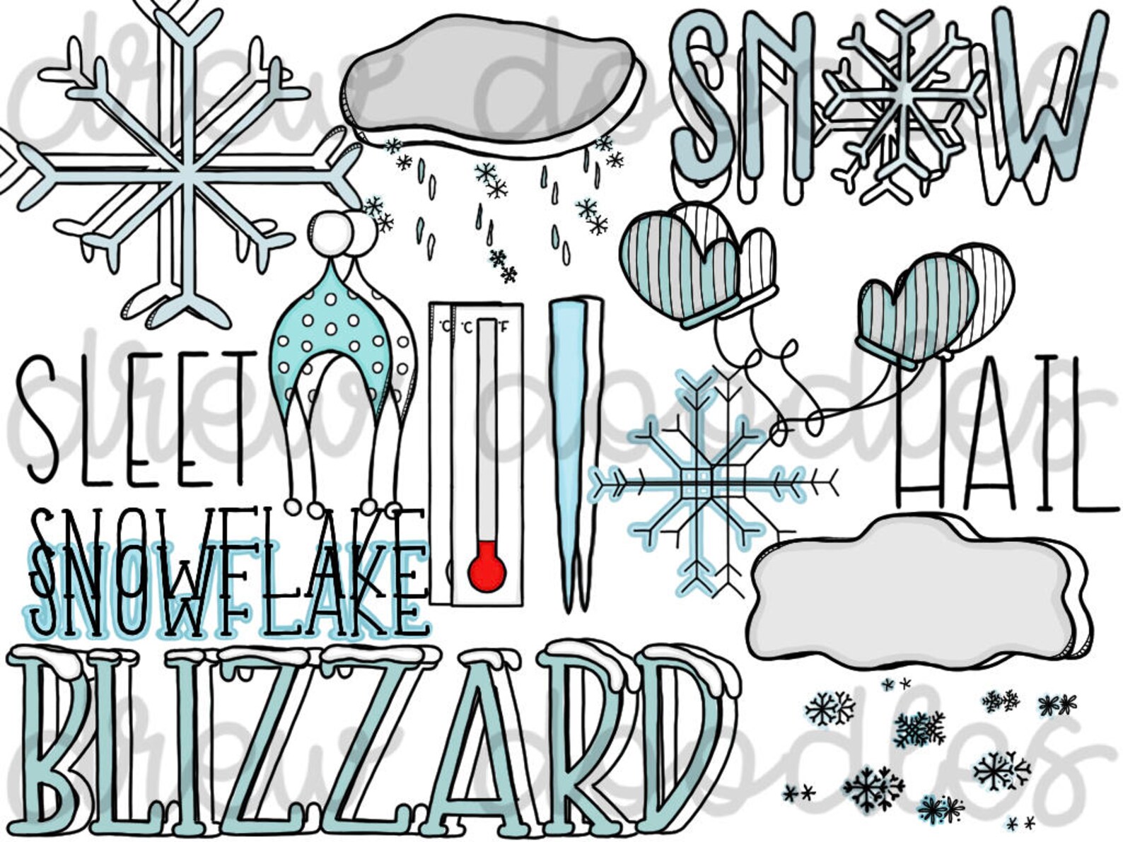 Weather Doodles 2 Digital Clip Art Set- Color and Black Line COMBO ...