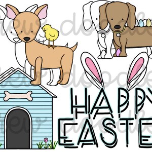 Easter Dogs Digital Clip Art Set- Color and Black Line COMBO- Instant ...