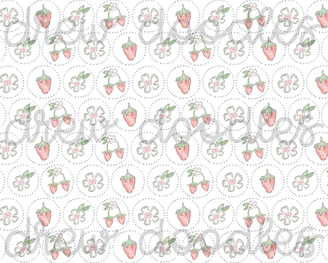 Watercolor Strawberry Print Pattern Digital Papers Backgrounds 4x6 and ...