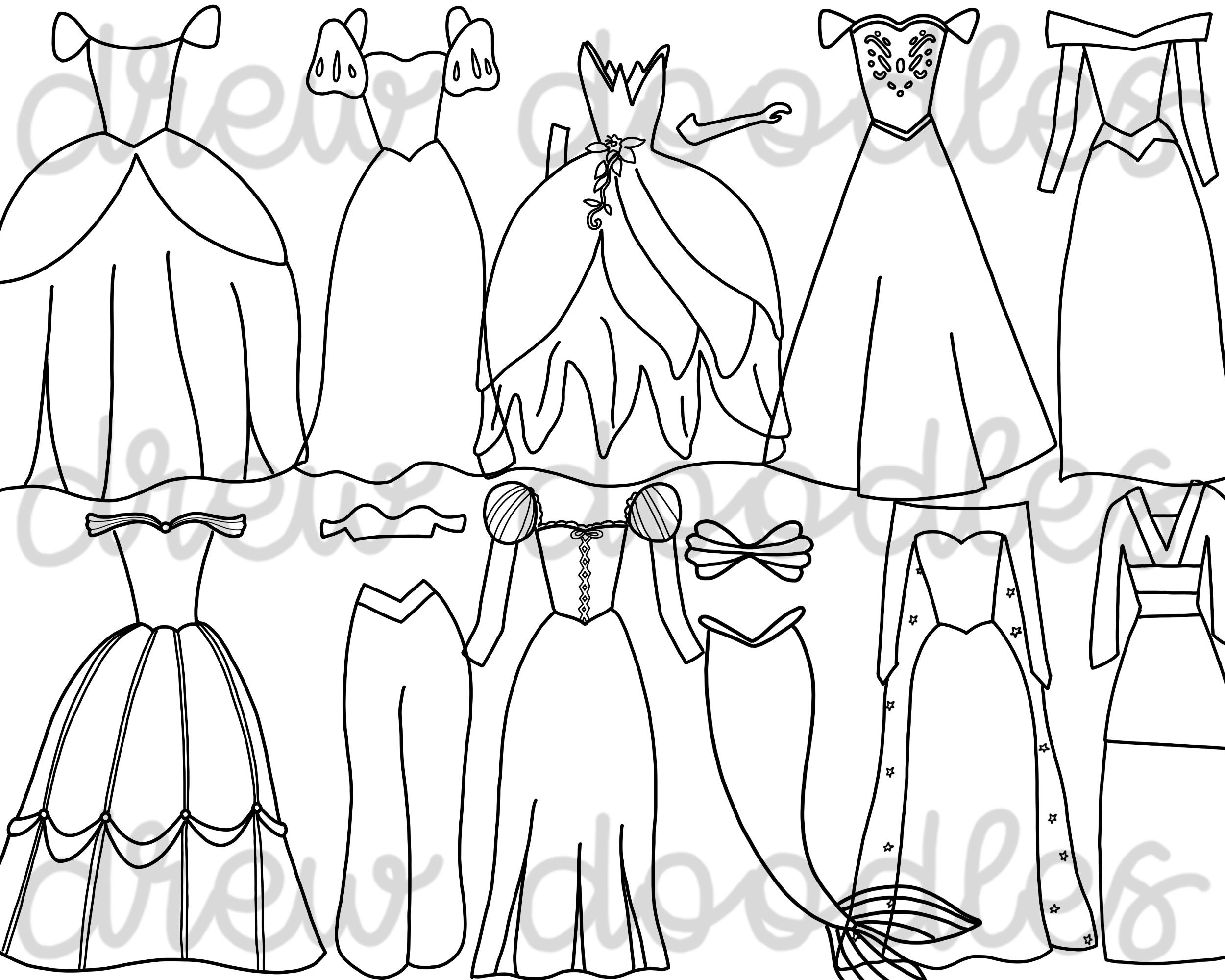 princess dress clipart black and white | Dresses Images 2025 | Page 3