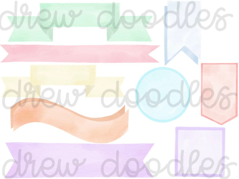 Watercolor Pastel Banners Digital Clip Art Set Instant | Etsy
