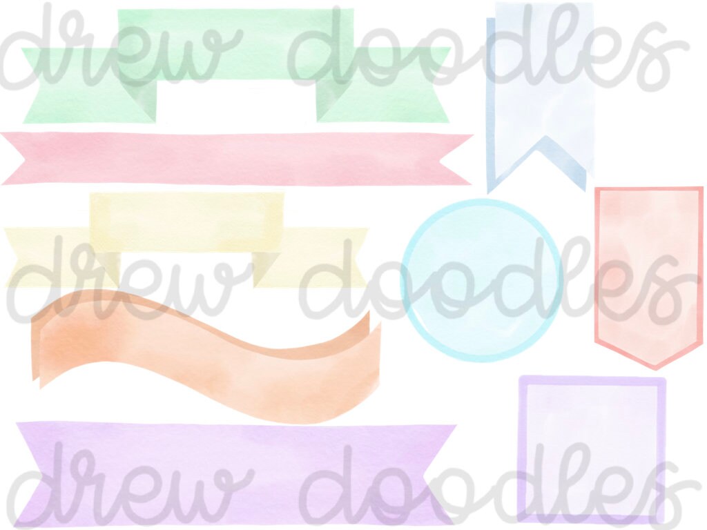 Watercolor Pastel Banners Digital Clip Art Set Instant | Etsy