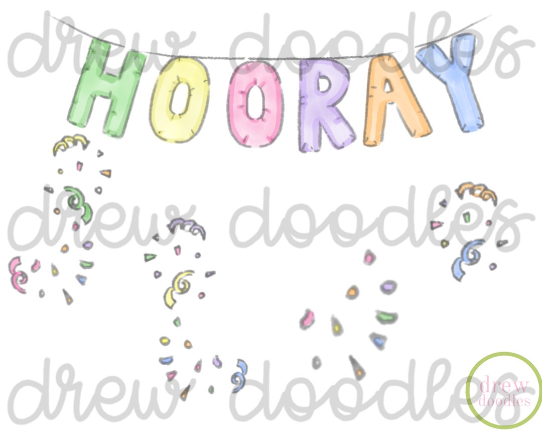 Watercolor Hooray Banner and Confetti Digital Clip Art Set- Instant ...