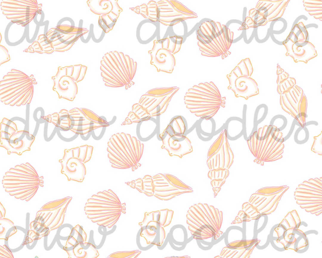 Watercolor Pink and Orange Seashells Print Pattern Digital Papers ...