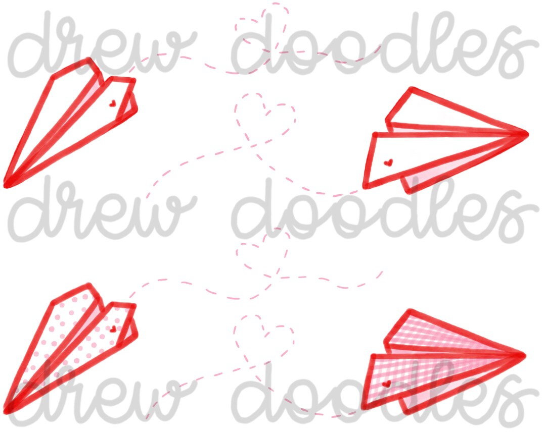 Watercolor Pink and Red Valentine's Day Paper Airplanes- Instant ...