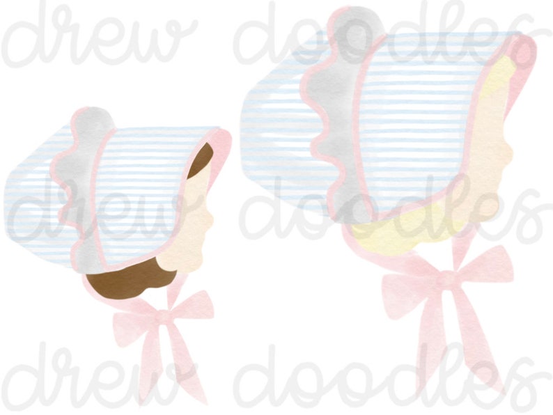 Watercolor Baby Girl Bonnet Profiles Digital Clip Art Set | Etsy