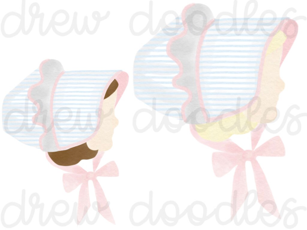 Watercolor Baby Girl Bonnet Profiles Digital Clip Art Set | Etsy