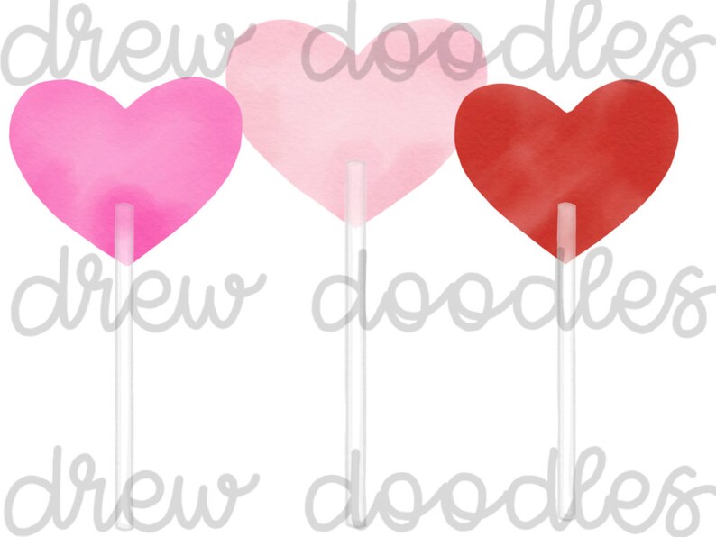 Watercolor Valentine's Day Lollipops Digital Clip Art Set | Etsy