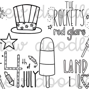 Patriotic Doodles Digital Clip Art Set Black Line Version Instant ...