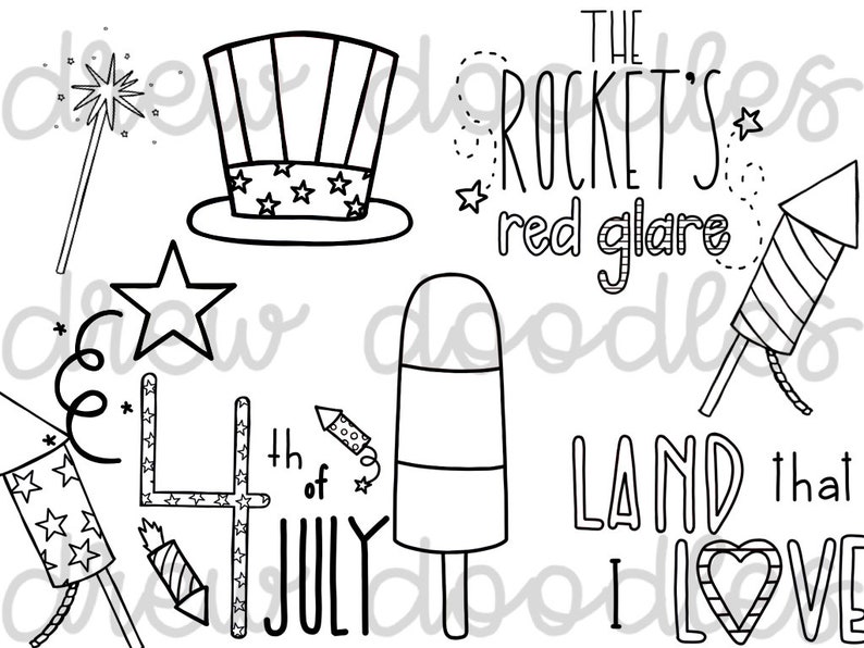 Patriotic Doodles Digital Clip Art Set Black Line Version | Etsy