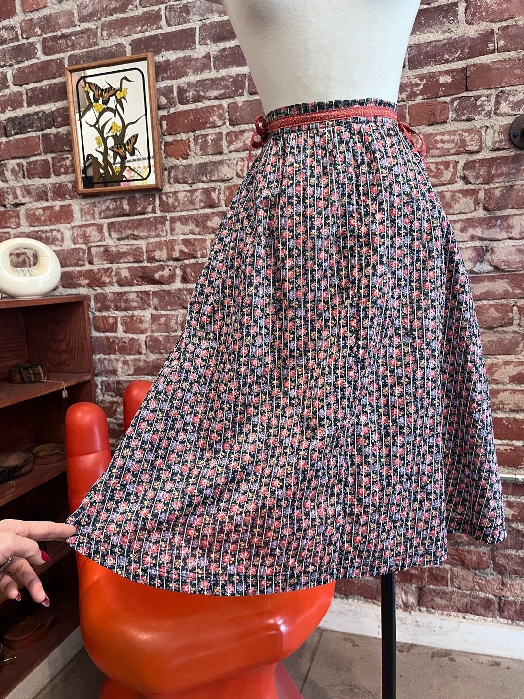 70s Belle France Cotton Prairie Skirt With Waist Cinching Side Ties - Etsy