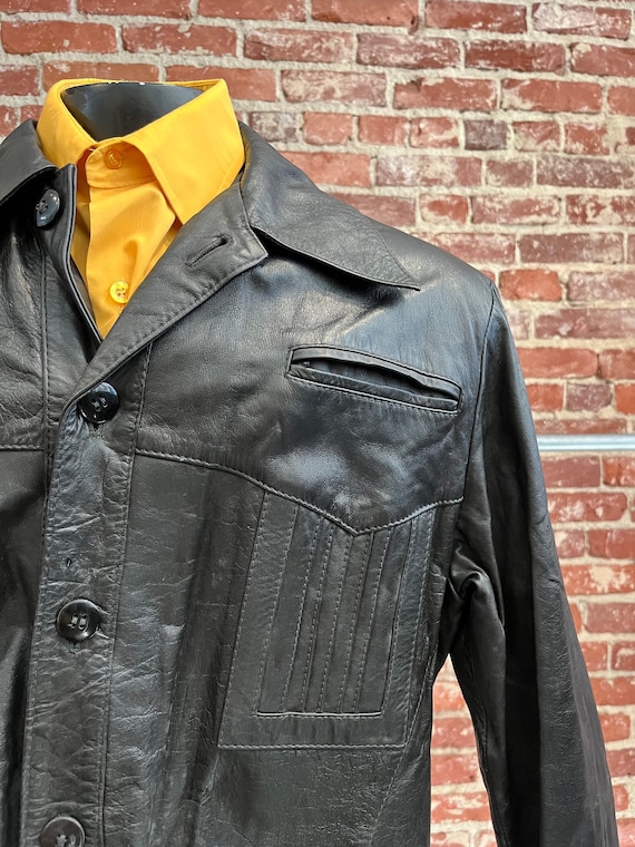 Mens 70s Ultra Mod Black Leather Jacket - Gem