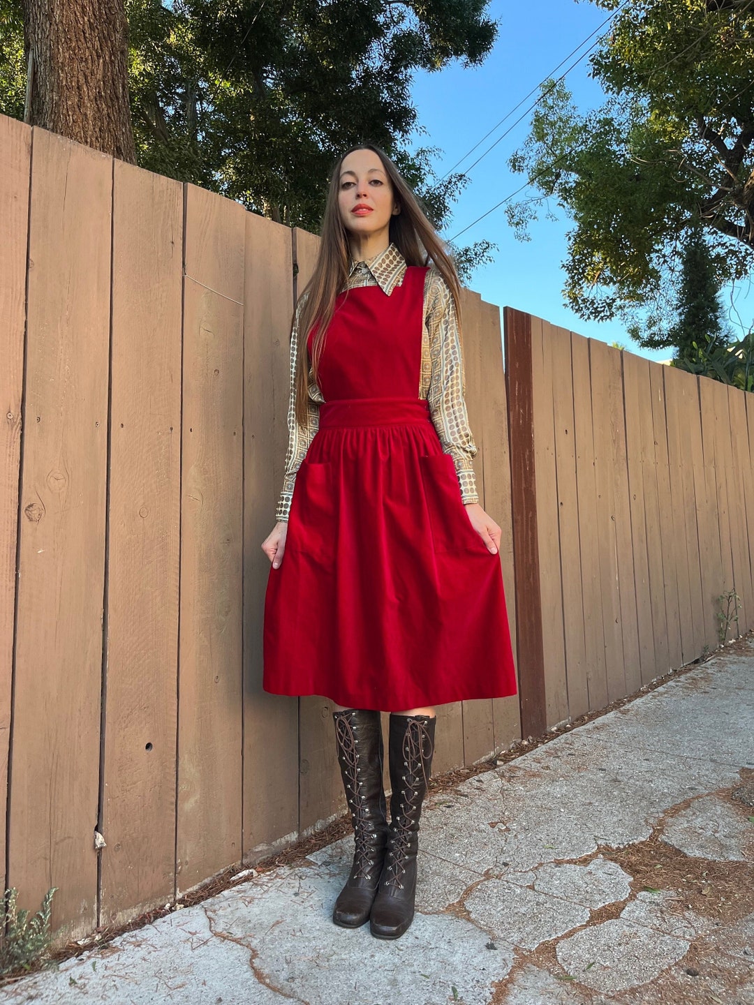 70s Ruby Red 100% Cotton Velvet Jumper - Etsy