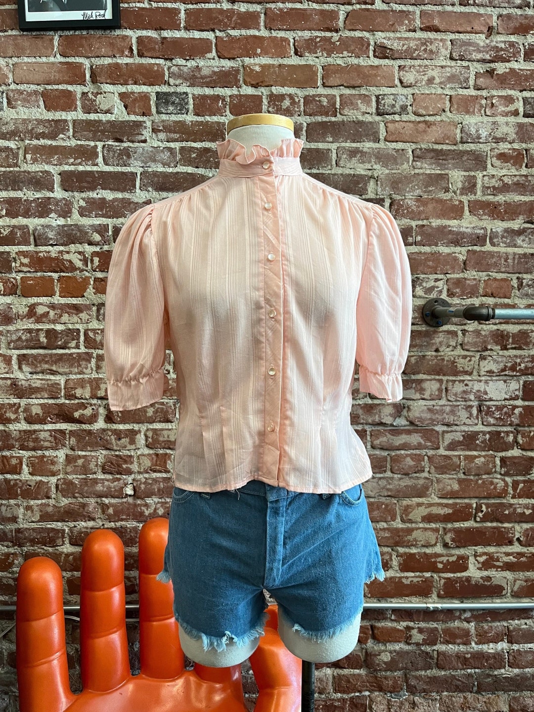 70s Powder Pink Puff Sleeve Ruffled Blouse - Etsy