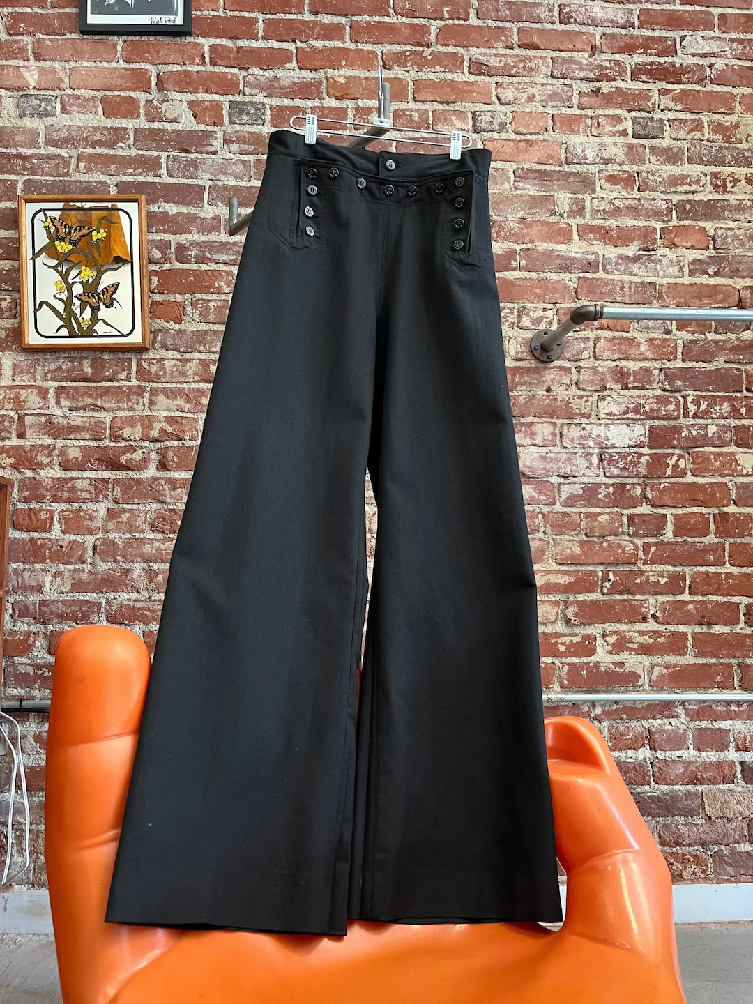 Mens 70s Black Ultra High Waist Nautical Wide Leg Flared Pants - Etsy