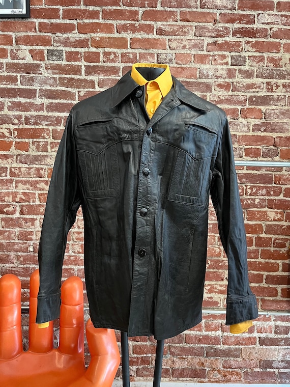 Mens 70s Ultra Mod Black Leather Jacket - Gem