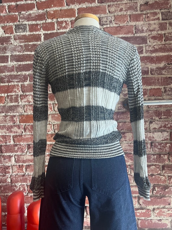 70s Striped Silver and Black Metallic Sweater - Gem