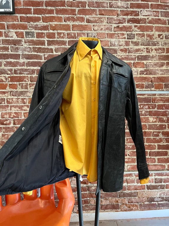 Mens 70s Ultra Mod Black Leather Jacket - Gem