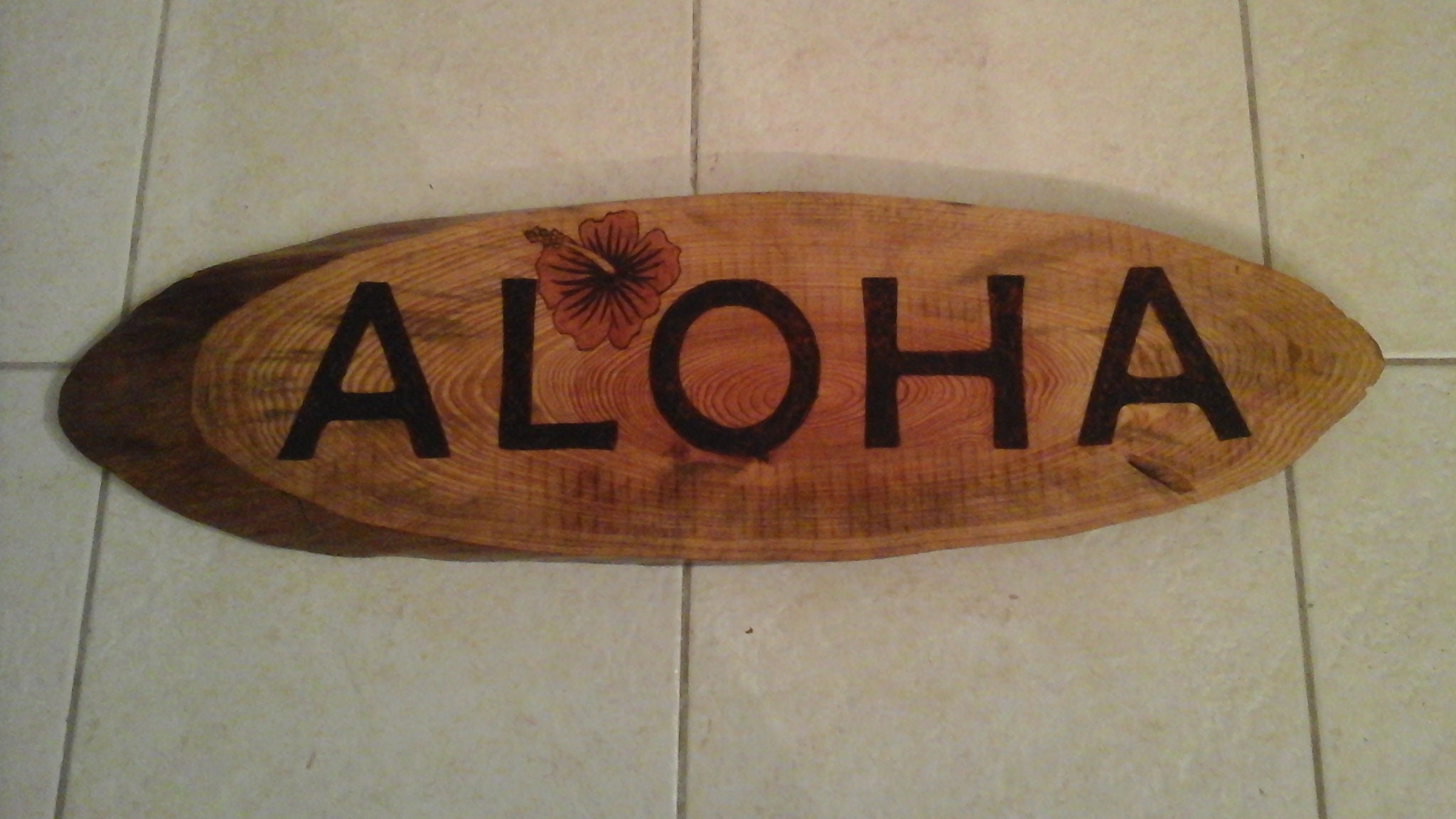 Aloha Wood Sign With Hibiscus Burned Flower on Oblique Cut - Etsy