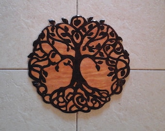 Wood Burned Tree of Life Pyrography Wall Art Gift Live Edge Wood Slice ...