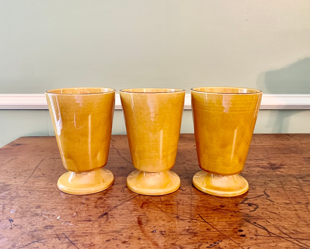 Hand Made Golden Yellow Porcelain Goblets With Brown Tones, Set of 3 - Etsy