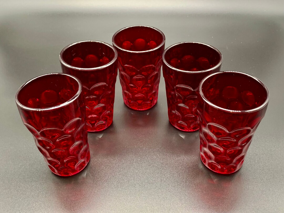 Fenton Ruby Red Thumbprint Flat Juice Goblets, Set of 5 - Etsy