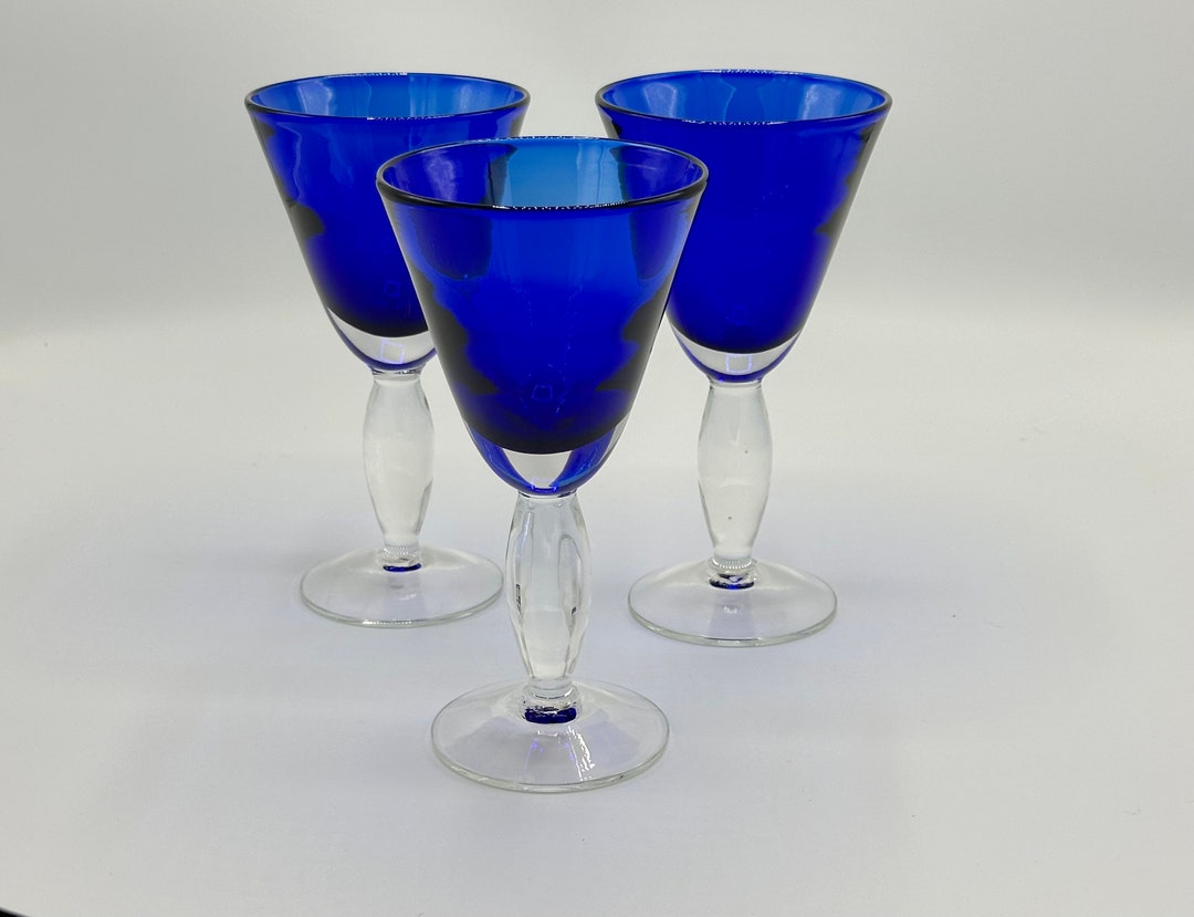 Cobalt Water / Cocktail Goblets, Set of 3 - Etsy